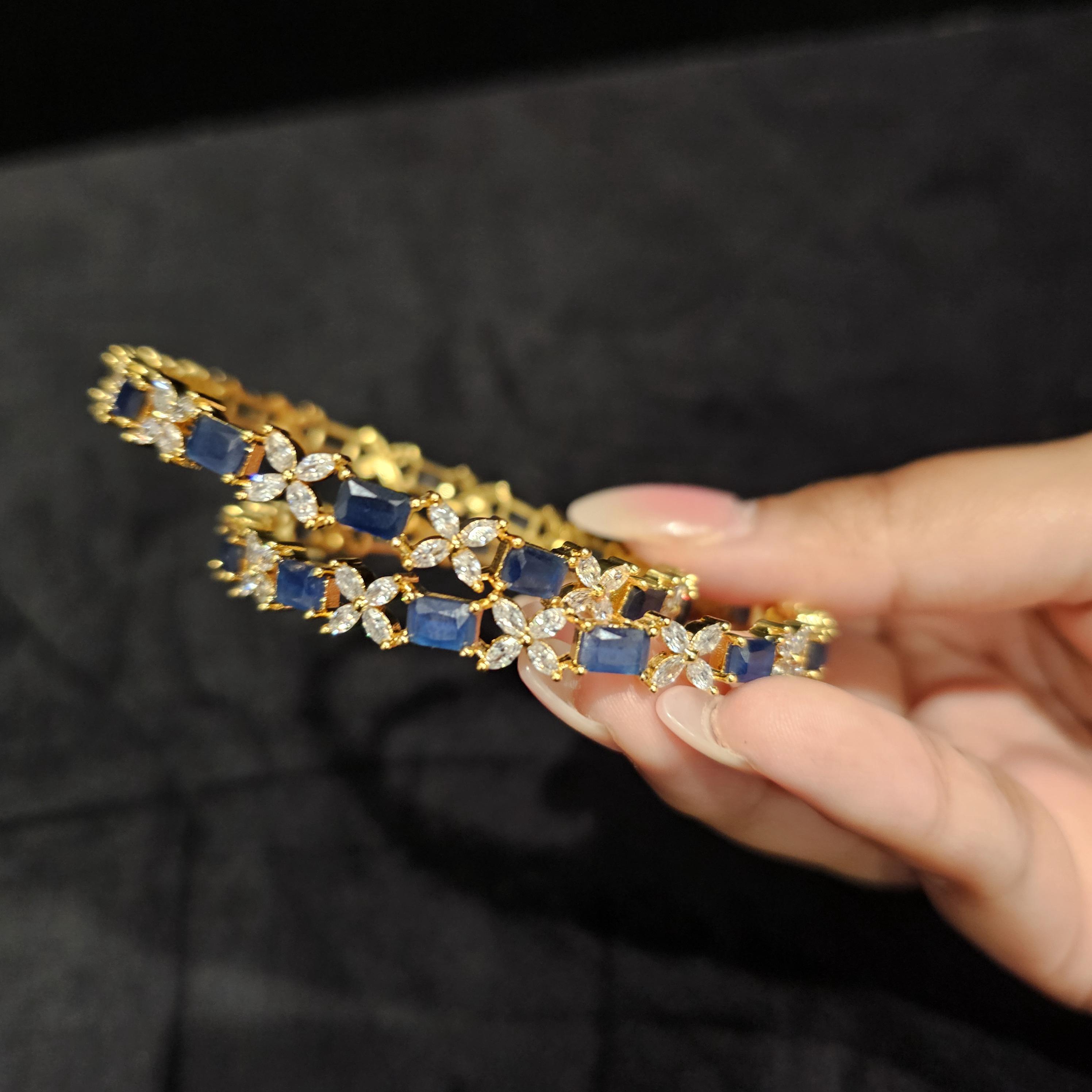 Blue Indian Bangles, 22k Gold Plated 2 Bangles Set, Traditional Indian ...