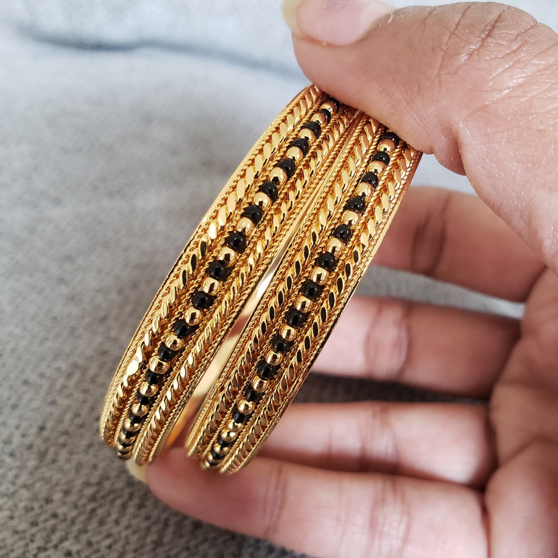 Black Beads Indian Bangles Set, 2 Bangle Set, 22k Gold Plated, Set ...