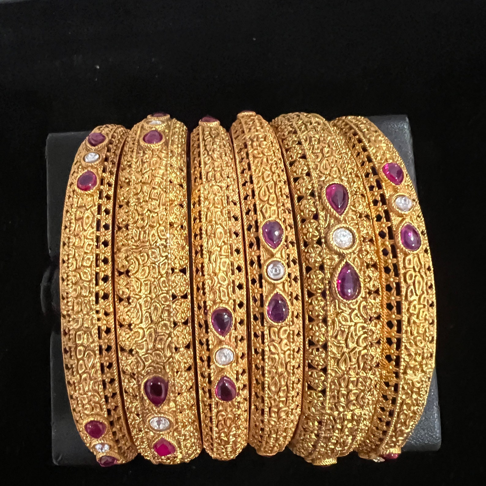 6 Set Bridal Bangles, Antique Finish One Gram Gold Color Bangles ...