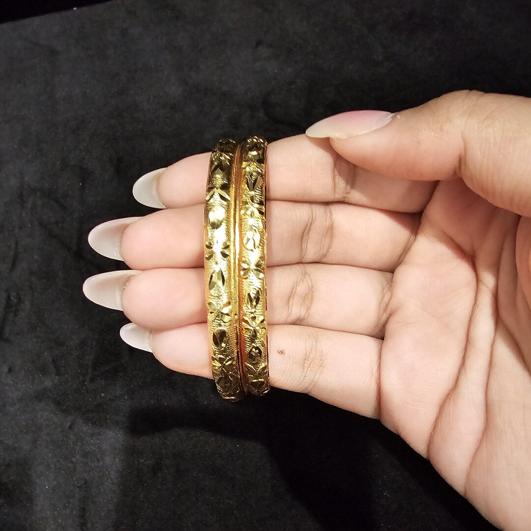 Plain Gold Covering Bangles, Set of 2 Bangles, Indian Jewelry, High ...