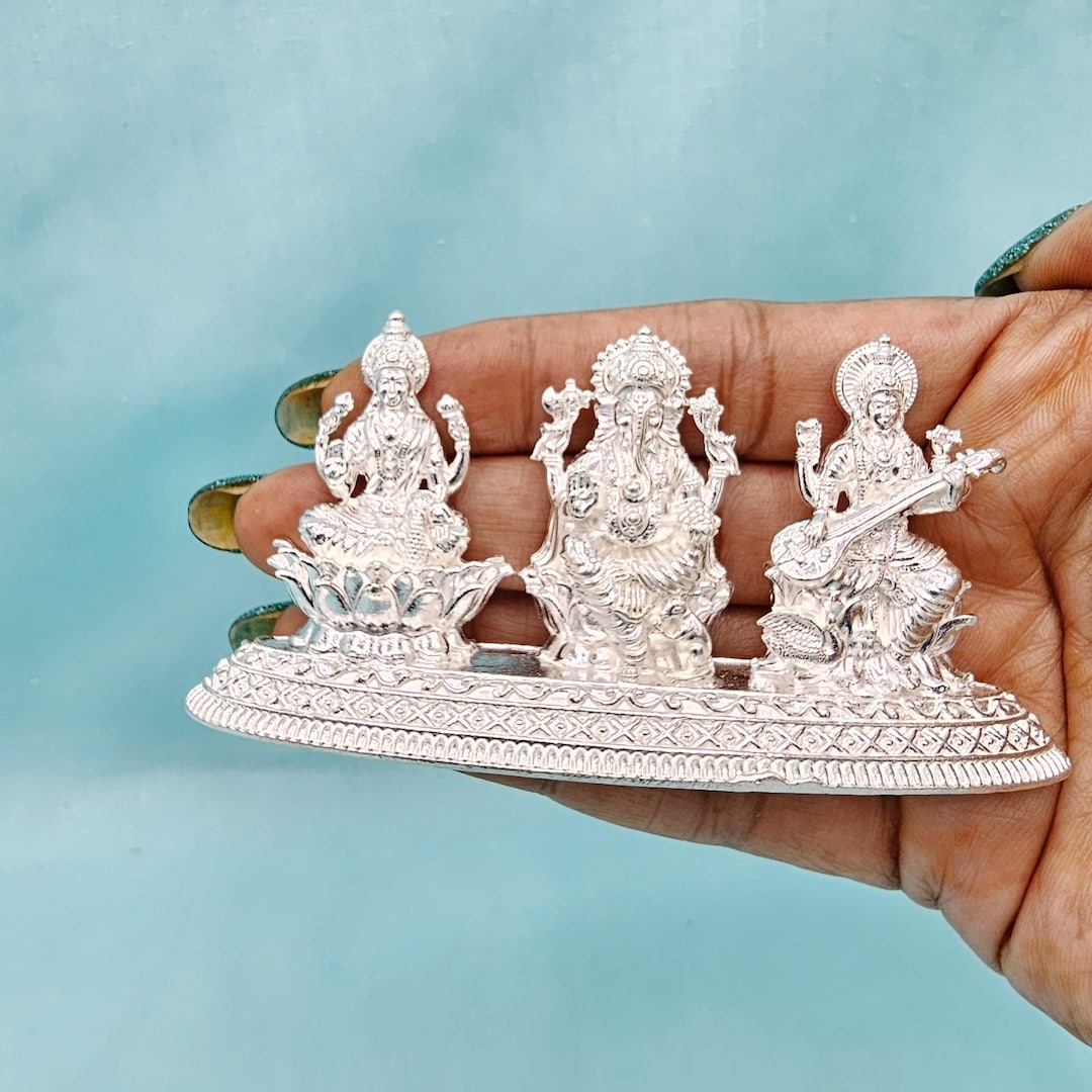 Pure Silver Trimurthi Lakshmi, Ganapathi and Saraswathi , God Silver ...