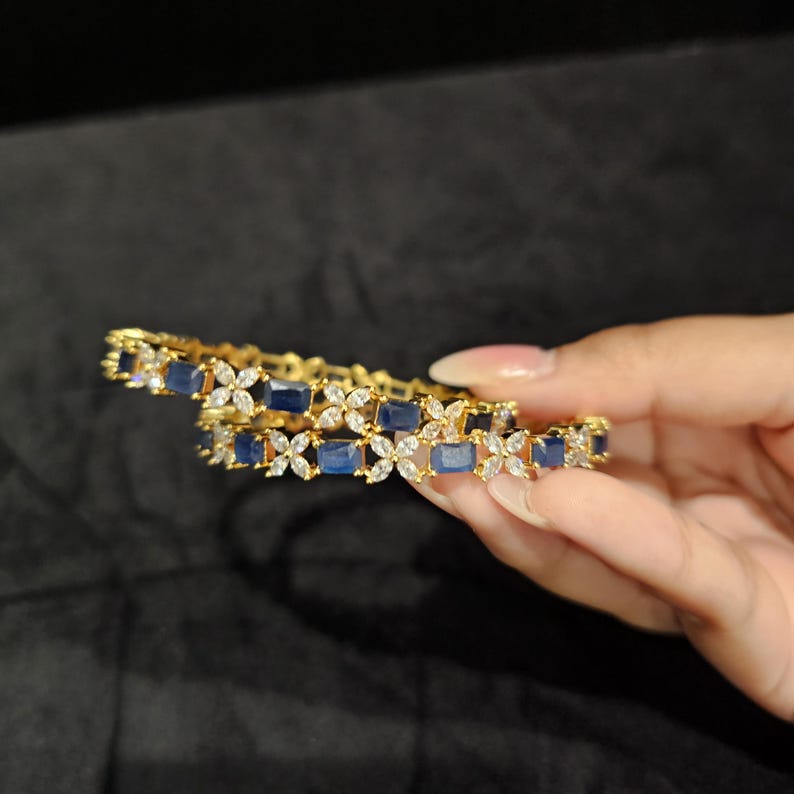 Blue Indian Bangles, 22k Gold Plated 2 Bangles Set, Traditional Indian ...