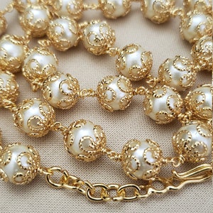 8mm Pearls Necklace, Gold Covering Caps on Either Sides of Pearls ...