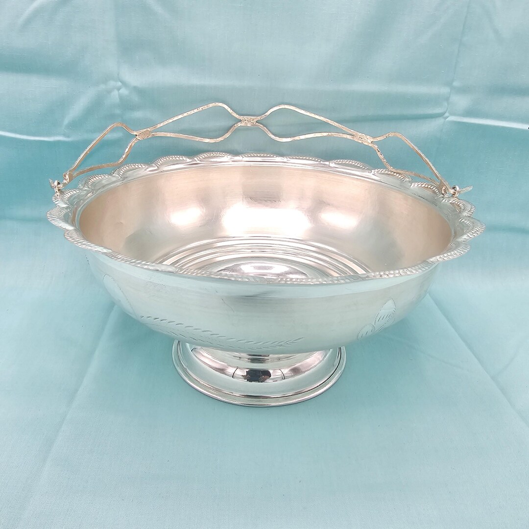 Pure Silver Flower Basket With Handle, 7" Diameter Bowl, Prasadam or ...