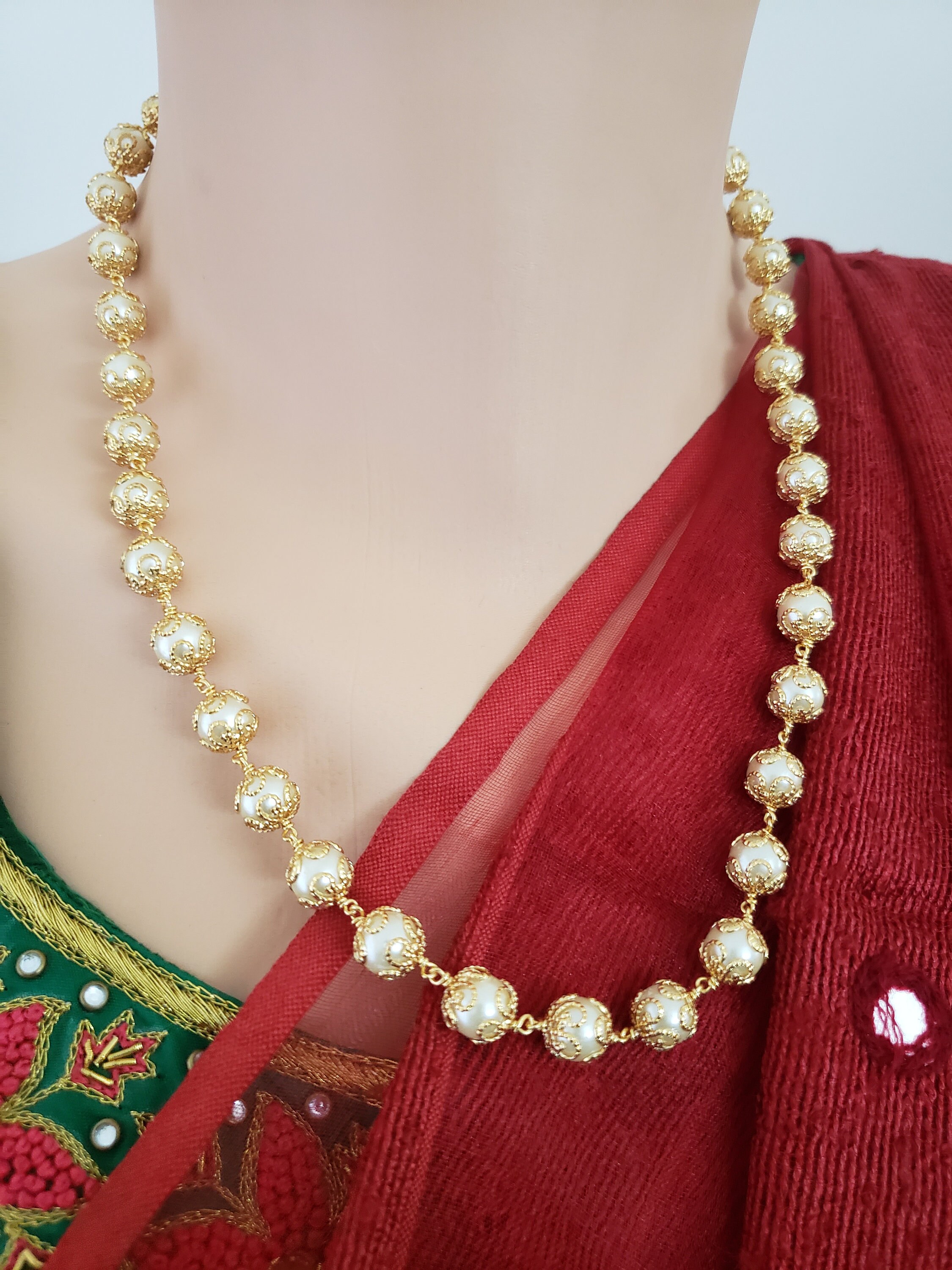 8mm Pearls Necklace, Gold Covering Caps on Either Sides of Pearls ...