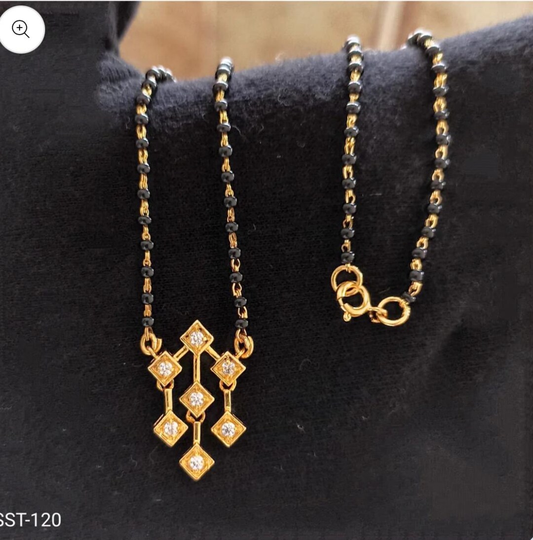 Pure 92.5 Silver ,black Beads Necklace, Mangalsutra, 22k Gold Covering ...