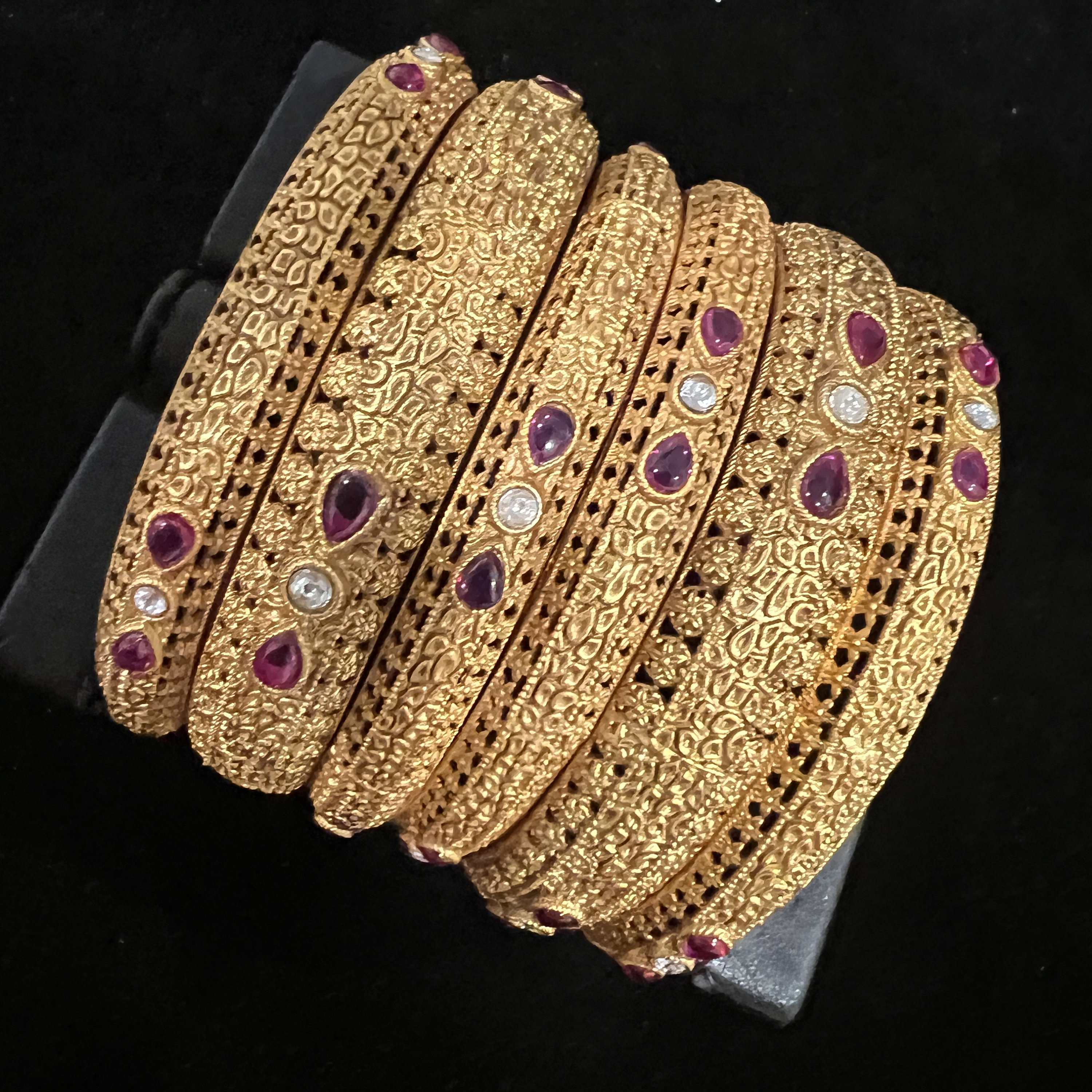 6 Set Bridal Bangles, Antique Finish One Gram Gold Color Bangles ...