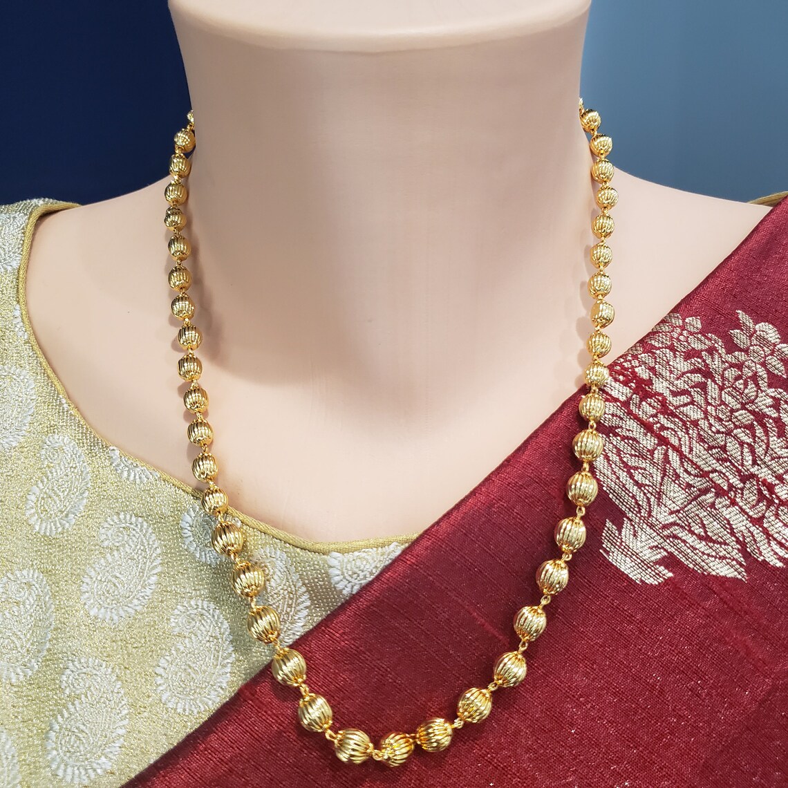 18"matt and Bright Gold Finish Gold Chain, Short Necklace Chain, Ball ...