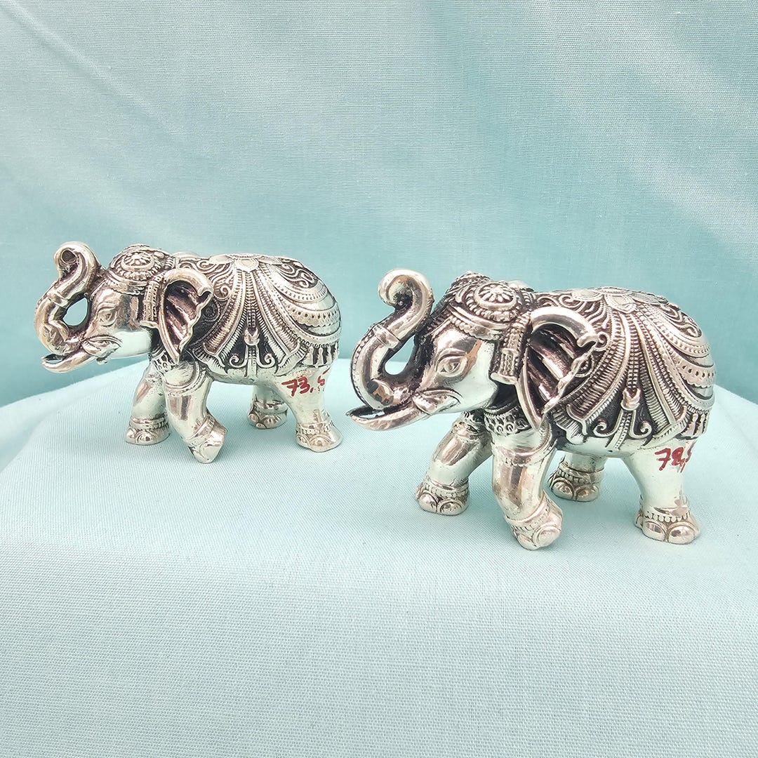 92.5 Silver Traditional Elephants, Antique Temple Elephants, Elephant ...