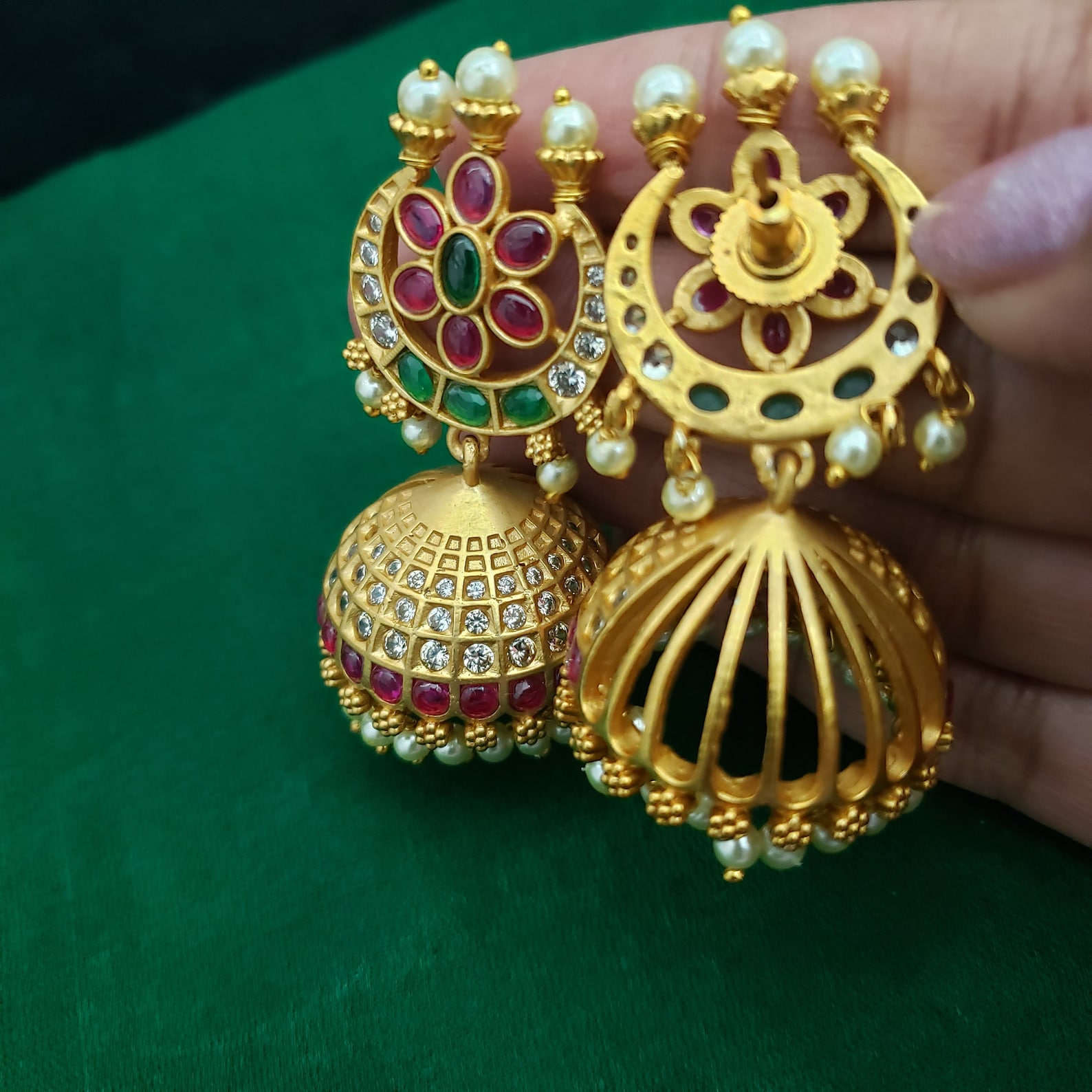 Uncut Pattern Jumkas With Pota Stones, Ethnic Jewelry, Buttalu, Jumkas ...