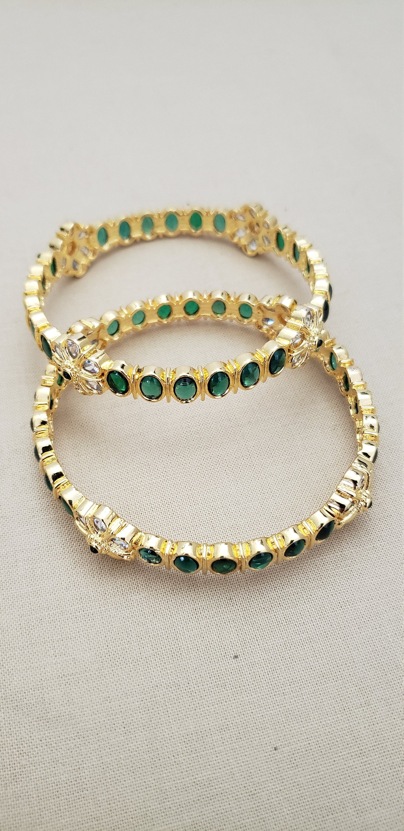 Green Bangles Set 2 Bangle Set 22k Gold Plated American - Etsy