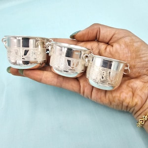 Pure Silver Gangalam, Shanku Chakra and Vinayaka Prasadham Bowls, Small ...