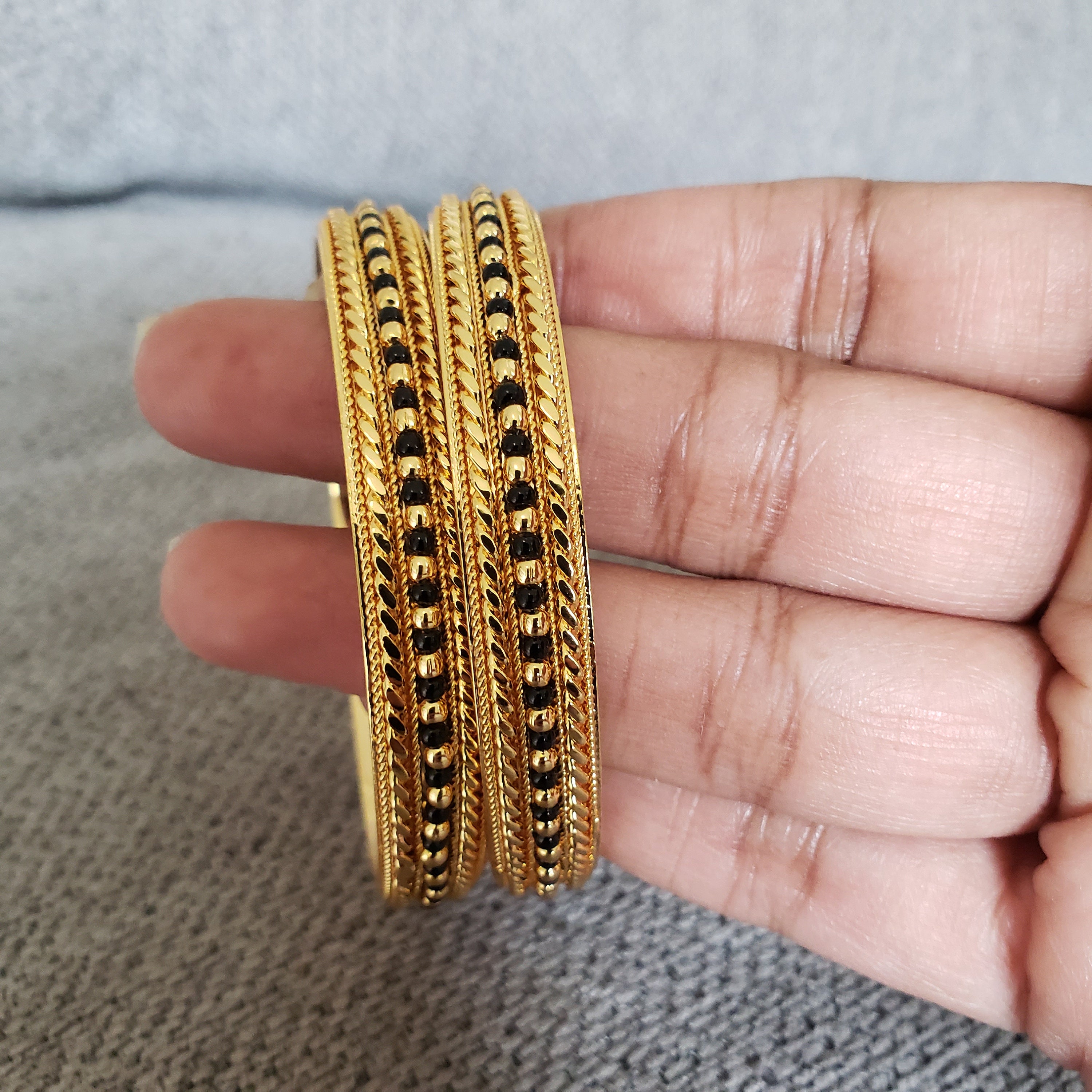 Black Beads Indian Bangles Set, 2 Bangle Set, 22k Gold Plated, Set ...
