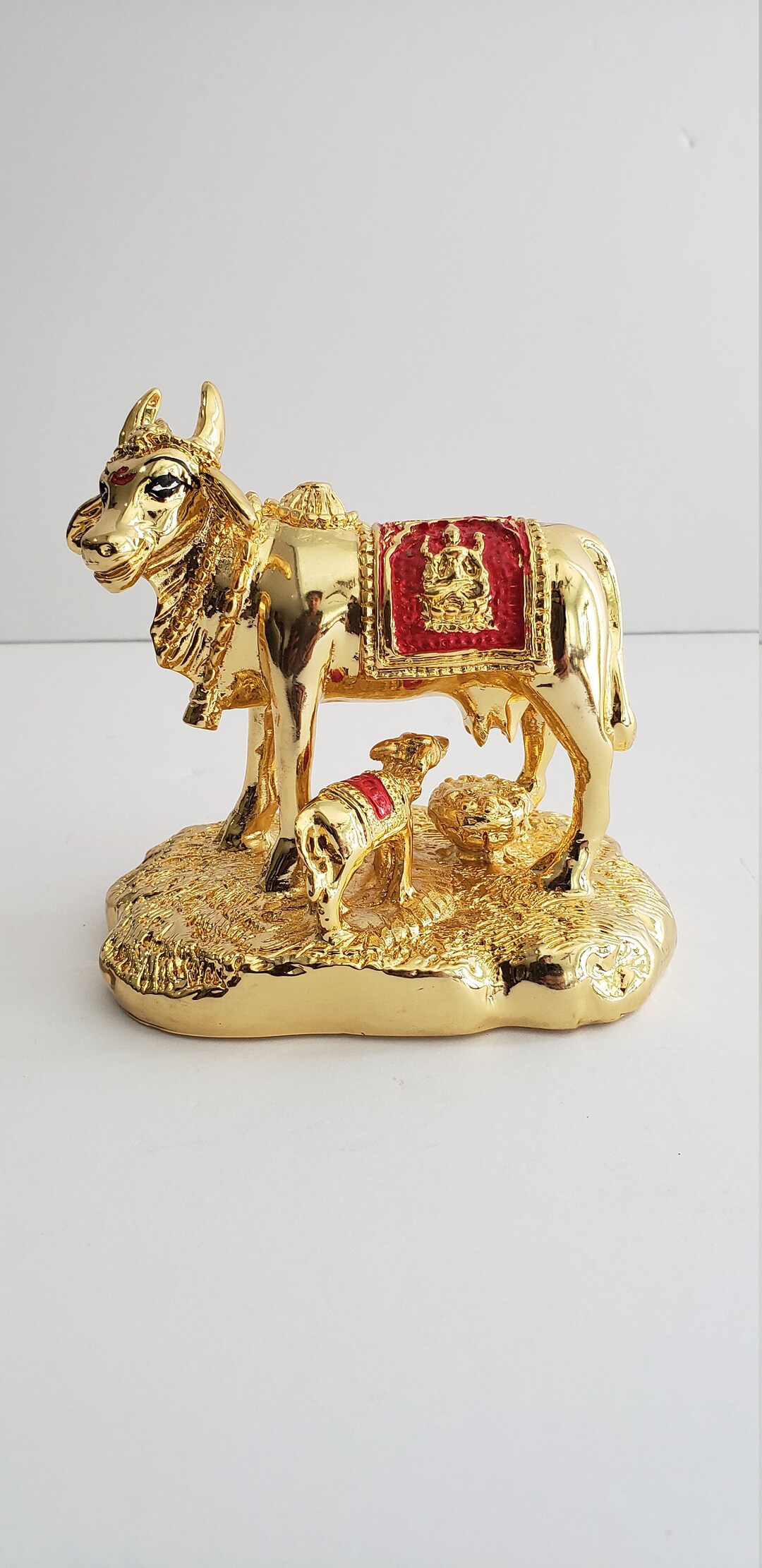 Gowmatha, Cow and Calf Statue, Motherhood, Kamadhenu With Red and Gold ...