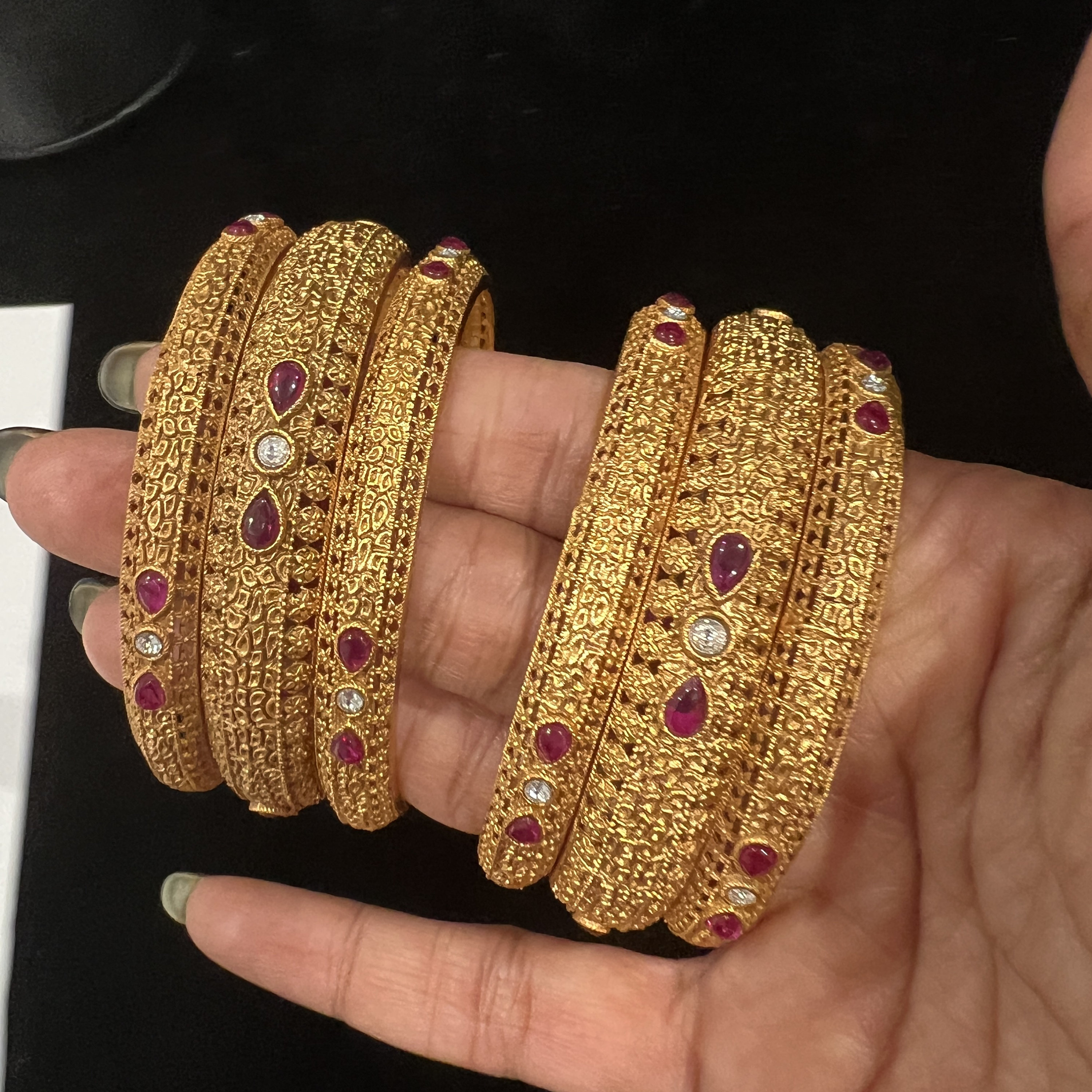 6 Set Bridal Bangles, Antique Finish One Gram Gold Color Bangles ...