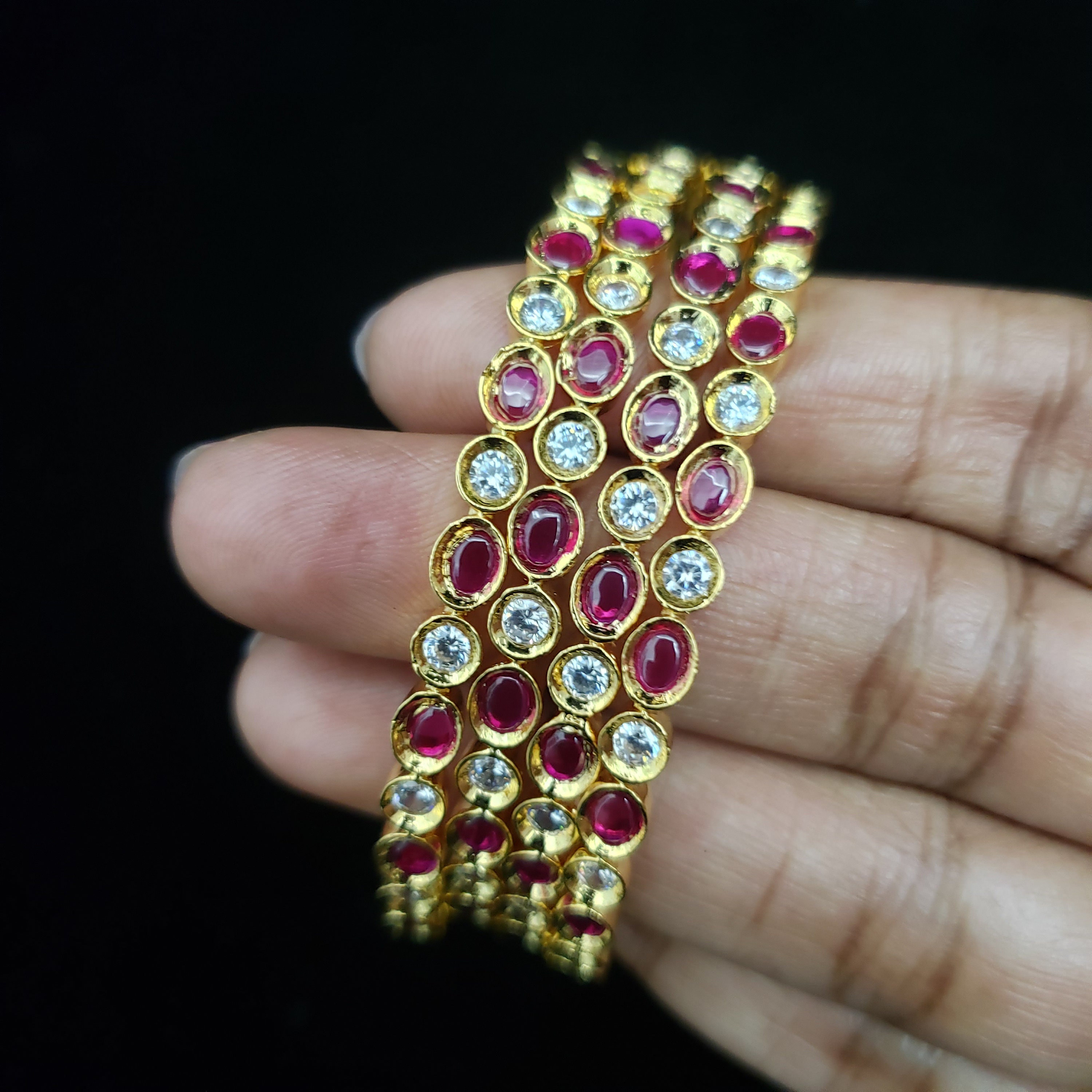 Pota Stone Indian Bangles Set 4 Bangle Set 22k Gold Plated - Etsy