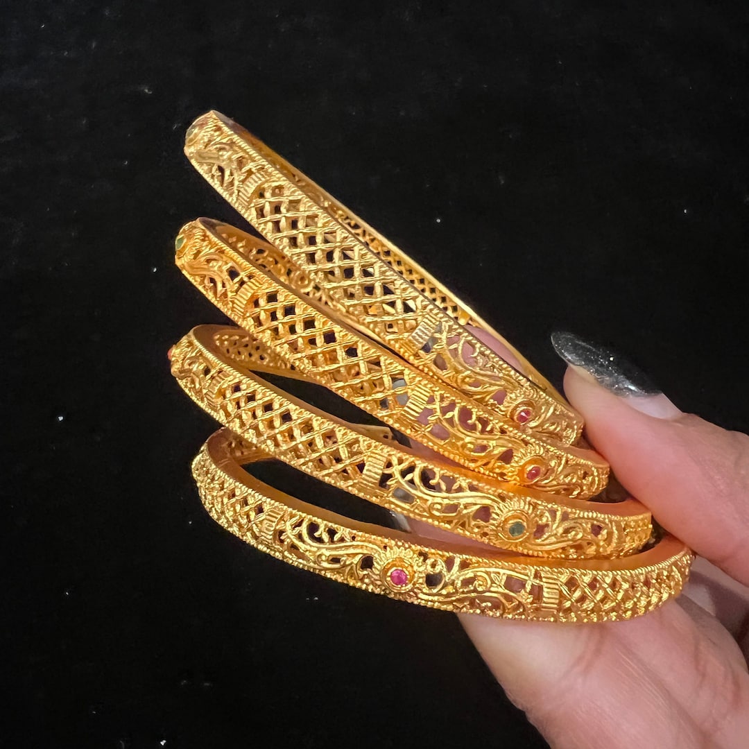 4pc Bangles Set, Matte Finish Bangle Set, 22k Gold Plated, Wedding ...