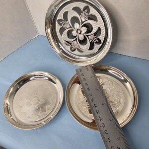 Pure Silver Small Plates. Flower Pattern Designs, 4-5" Diameter, Pure ...