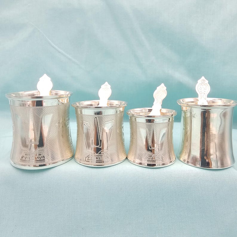 Pure Silver Pancha Patra With Spoon, Shanku Chakra Design, Housewarming ...