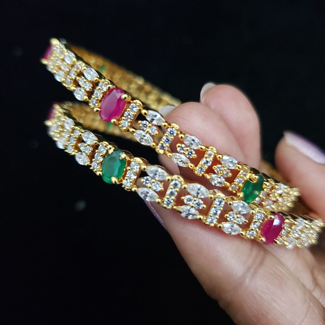 Indian Bangles Set, 2 Bangle Set, 22k Gold Plated, Traditional Ruby ...