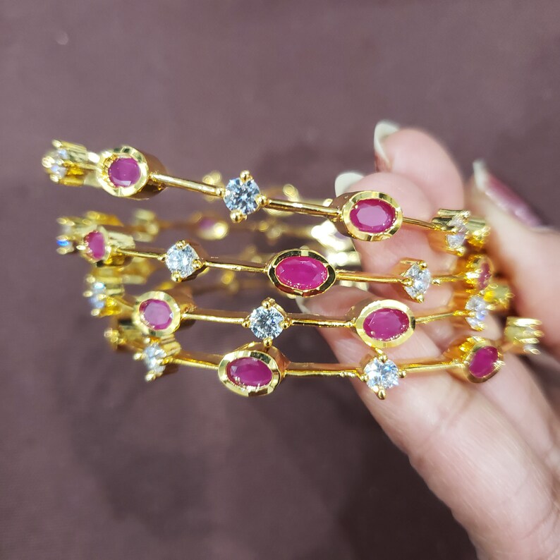 Pink Indian Bangles 22k Gold Plated 2 Bangles Set Mix N - Etsy