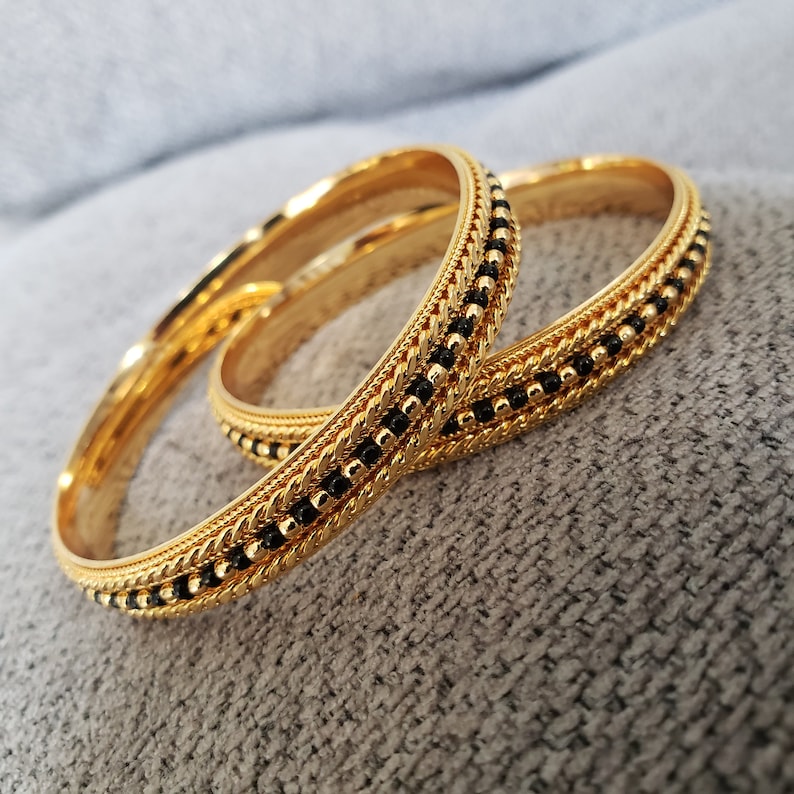 Black Beads Indian Bangles Set, 2 Bangle Set, 22k Gold Plated, Set ...