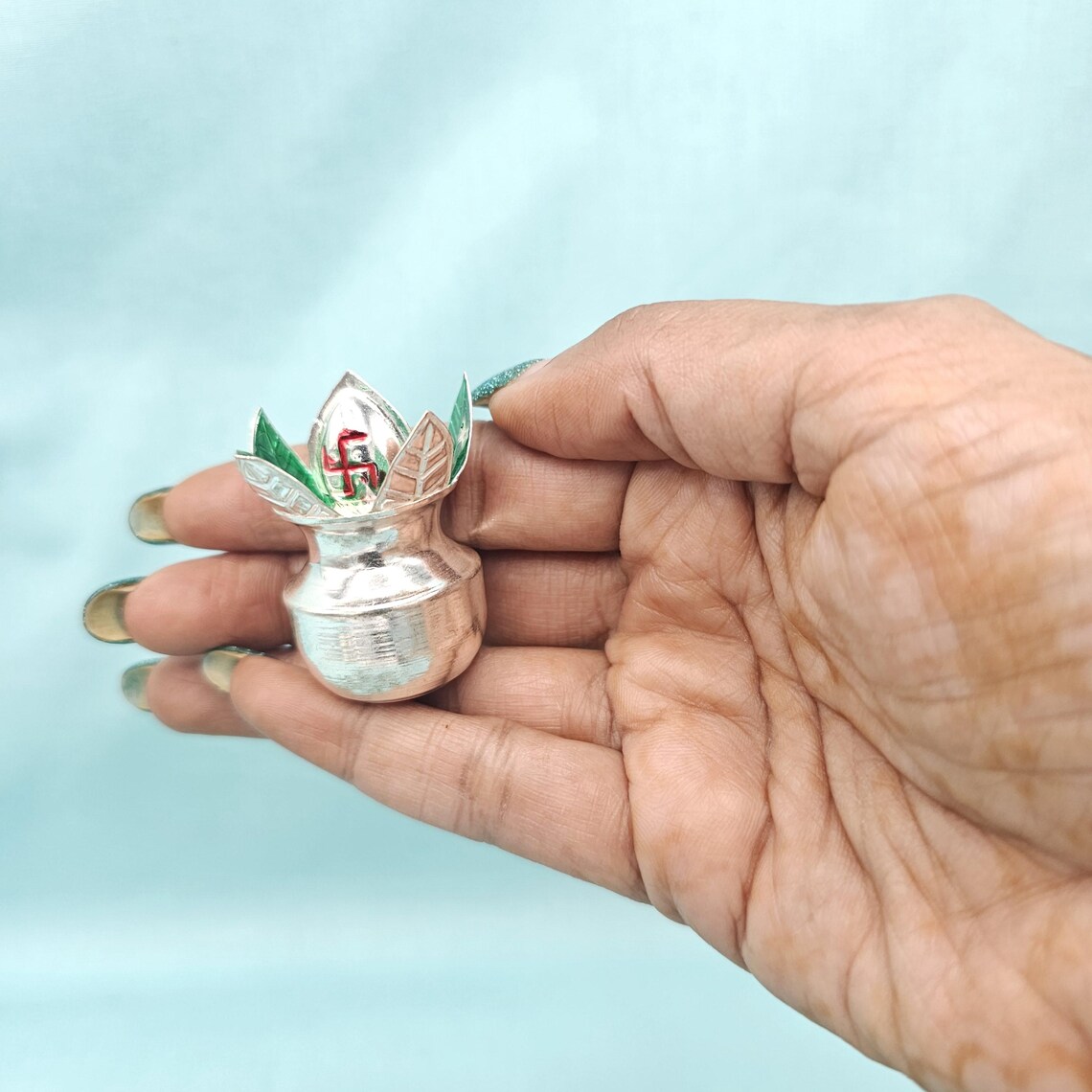 Silver Kalasham, Small Size Kalash for Return Gifts, Enamel Painted ...