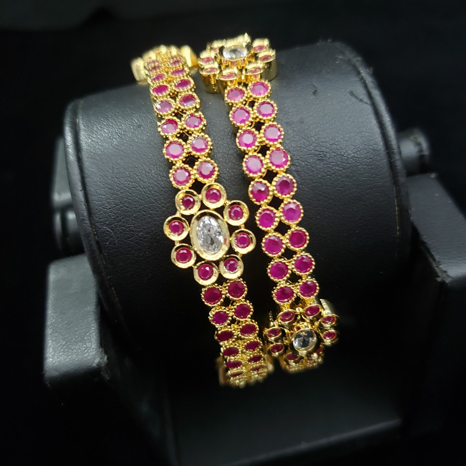 Black Stone Fancy Bangles Set 2 Bangle Set 2.8 Size Wedding - Etsy