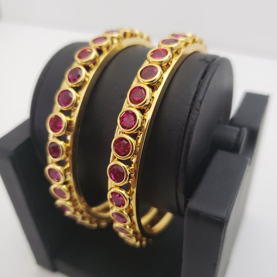 Pink Indian Bangles 22k Gold Plated 2 Bangles Set Mix N | Etsy