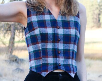 Blue Plaid Vest | Etsy