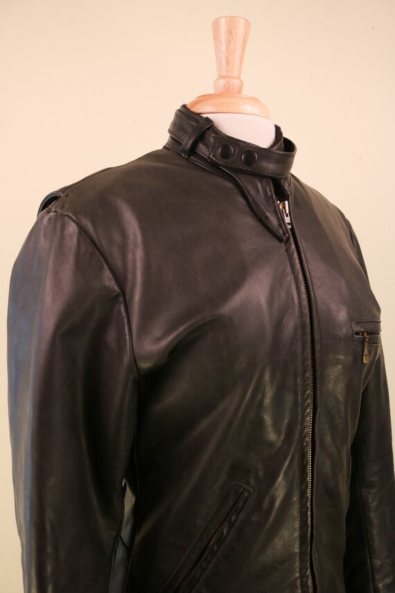 1970’s Leather Motorcycle Jacket with Latch Collar an… - Gem