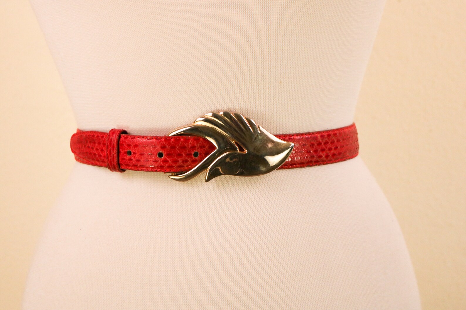 1980's Red Genuine Snake Skin Belt With Gold Leaf Buckle - Etsy