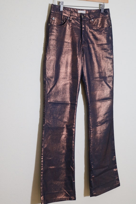 1990's Cache Metallic Copper and Blue Mid Rise Flare … - Gem