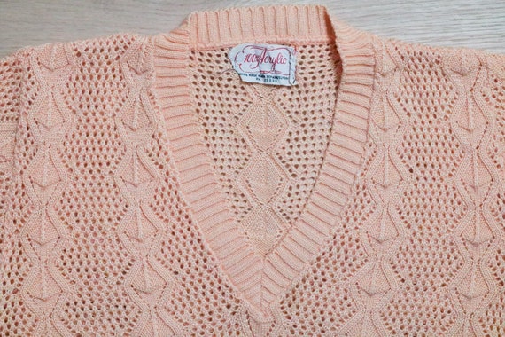 1970’s Peach Open Knit V Neck Sweater - Gem