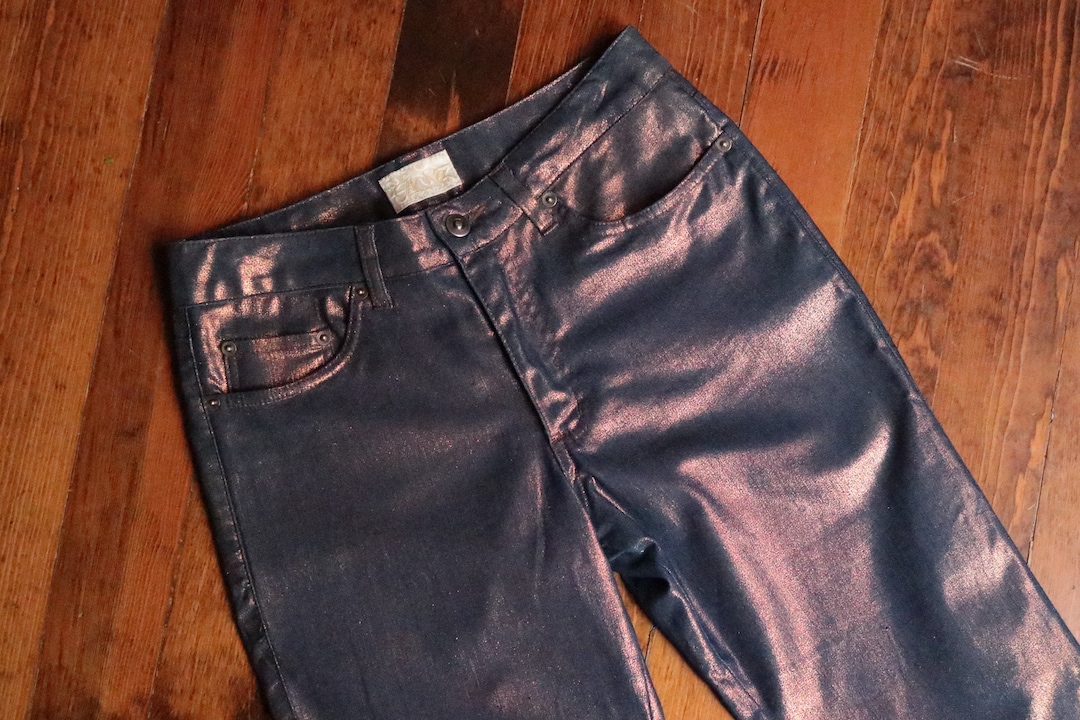 1990's Cache Metallic Copper and Blue Mid Rise Flare Rave Jeans - Etsy