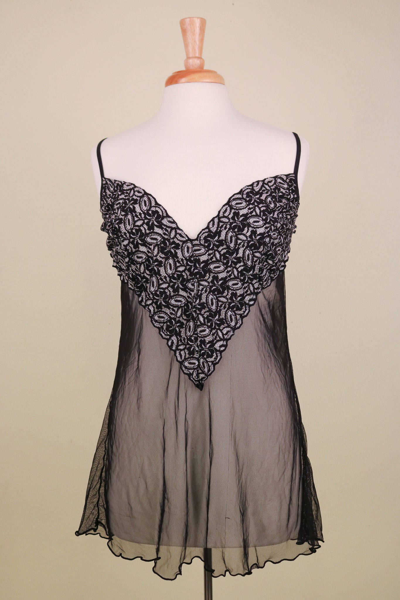Black Mesh Chemise With Plunging Lace Neckline - Etsy