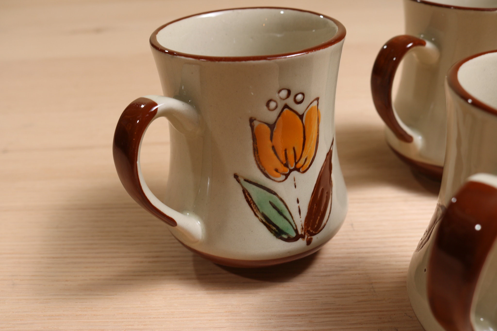 Kitchen & Dining Trio of Vintage Tulip Mugs Drinkware etna.com.pe