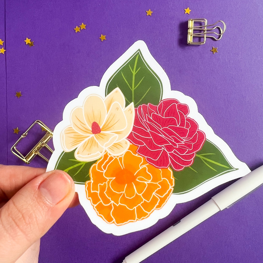 Mini Waterproof Floral Stickers | 1.5 Inch Floral Stickers | Marigold ...
