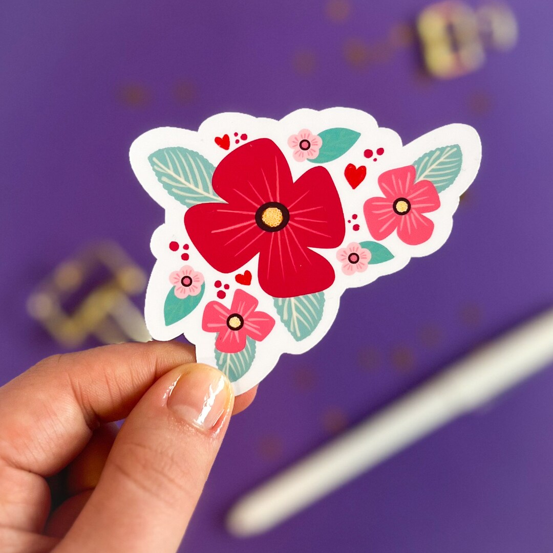 Flower Waterproof Sticker Floral Die Cut Sticker Pink Floral Laptop ...