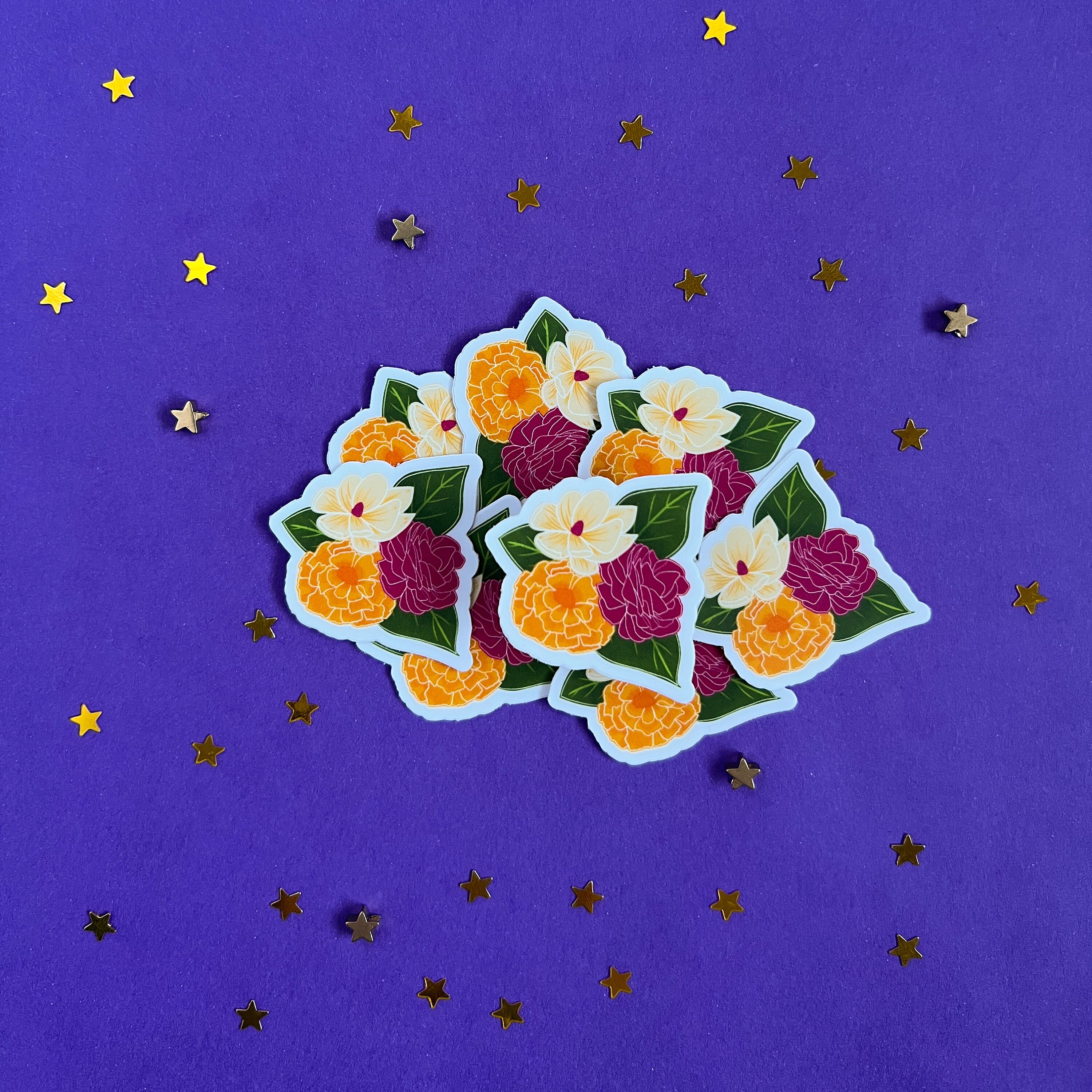 Mini Waterproof Floral Stickers 1.5 Inch Floral Stickers Marigold ...