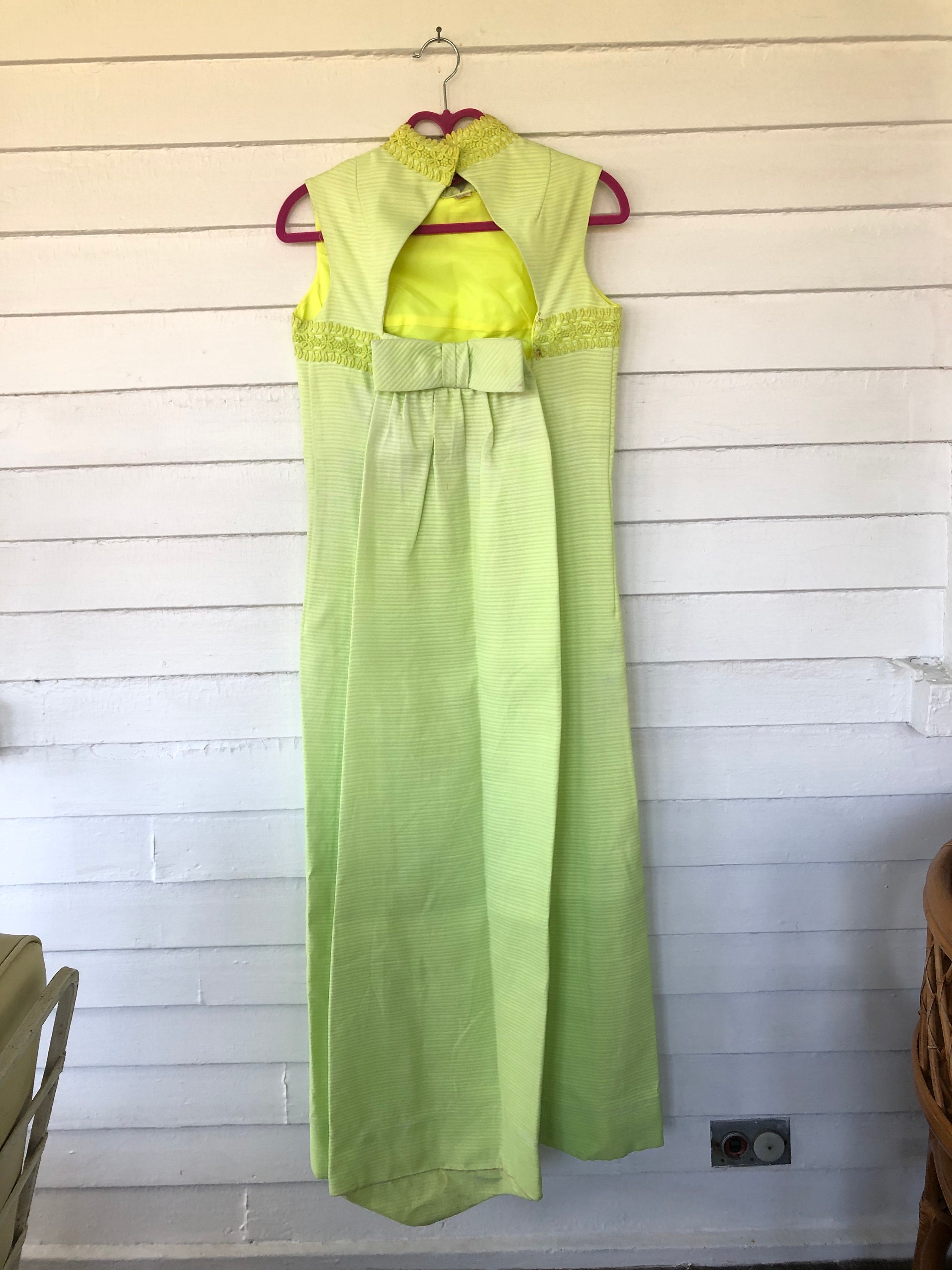 60s Mod Formal Prom Dress Floor Length Bright Lime Slime Green | Etsy
