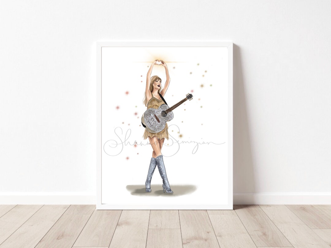 Guitar Fashion Print: Concert Singer Fan, Wall Art, Glitter Heart Decor ...