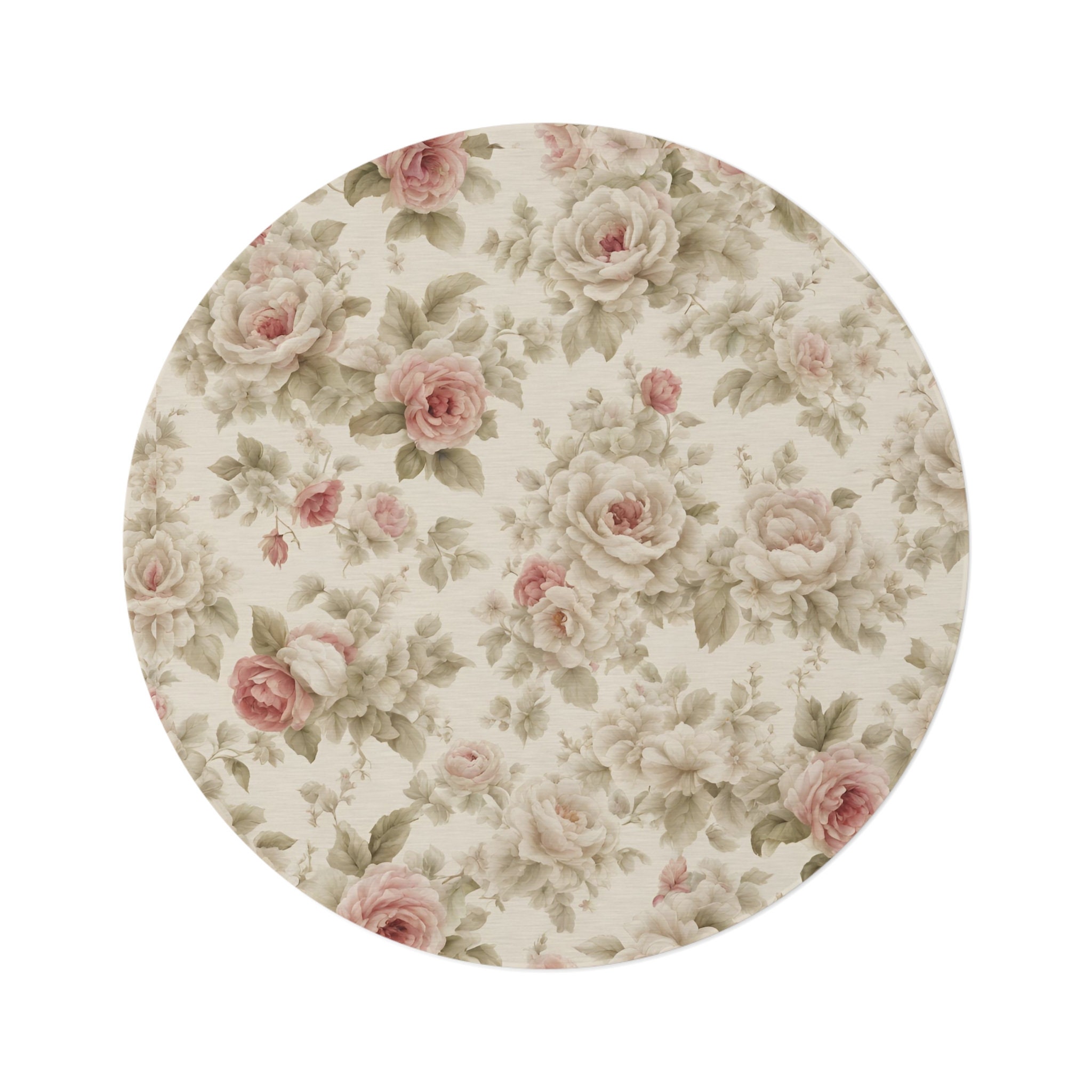 Round Rug, Shabby Chic Floral Rug, Round Floral Rug in Pastel Colors ...