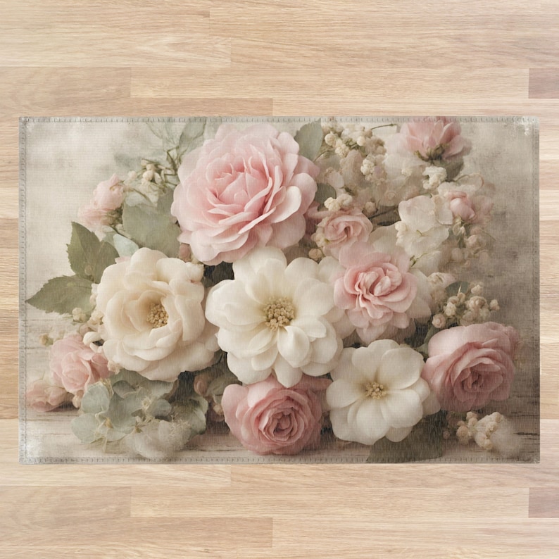 Area Rugs, Shabby Chic Rug, Rose Rug, Retro Rug, Floral Rug, Bedside ...