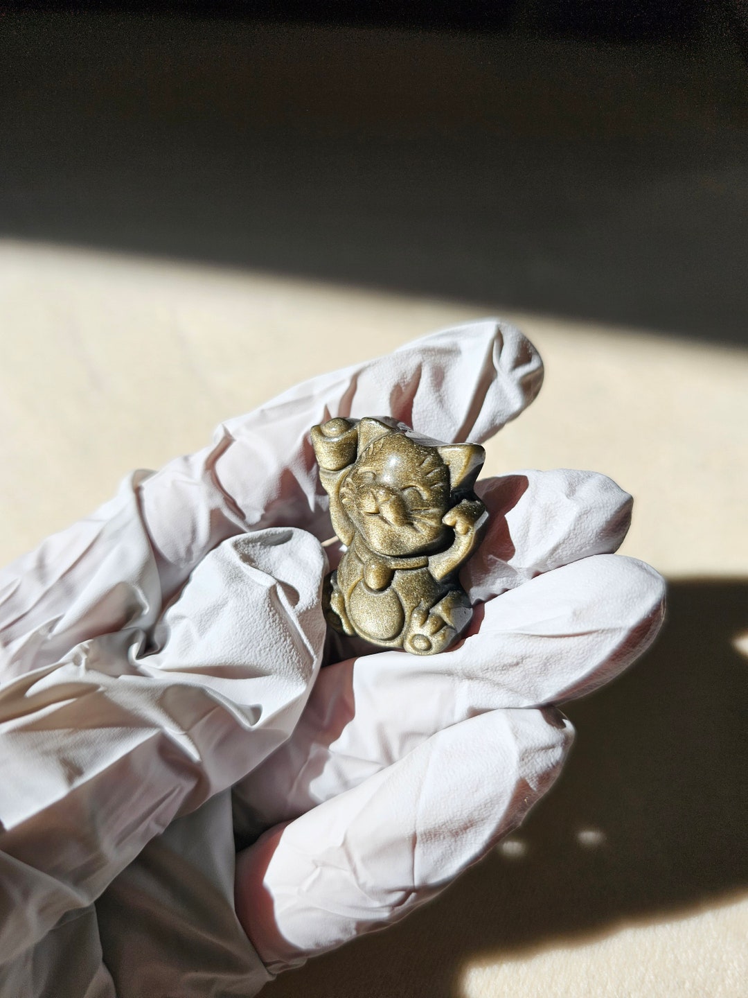 Golden Obsidian Lucky Cat Carving / Obsidian Cat Crystal / Obsidian ...