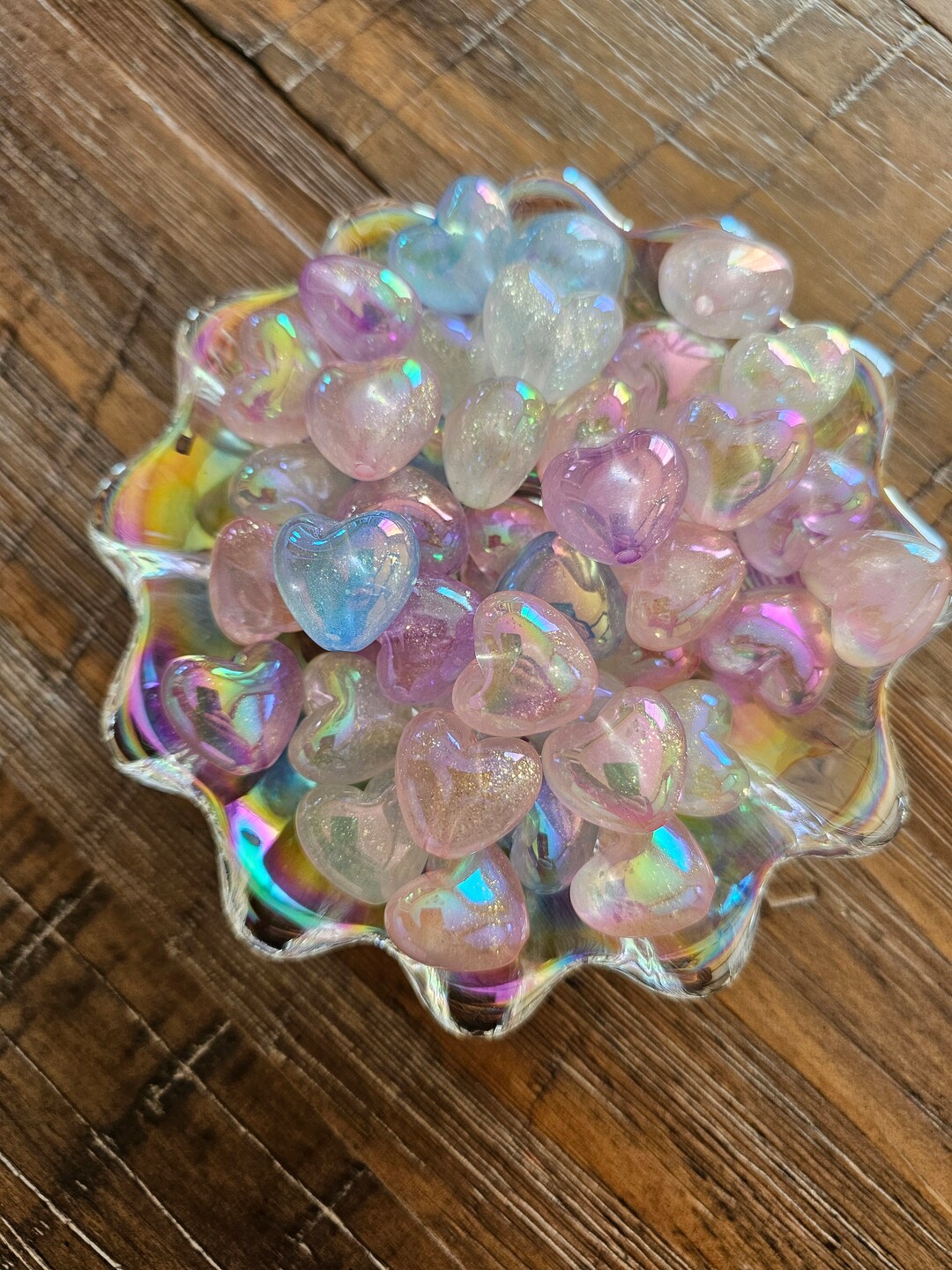 10 Heart Glow in the Dark Iridescent Beads / Beads for Pens / Glow ...