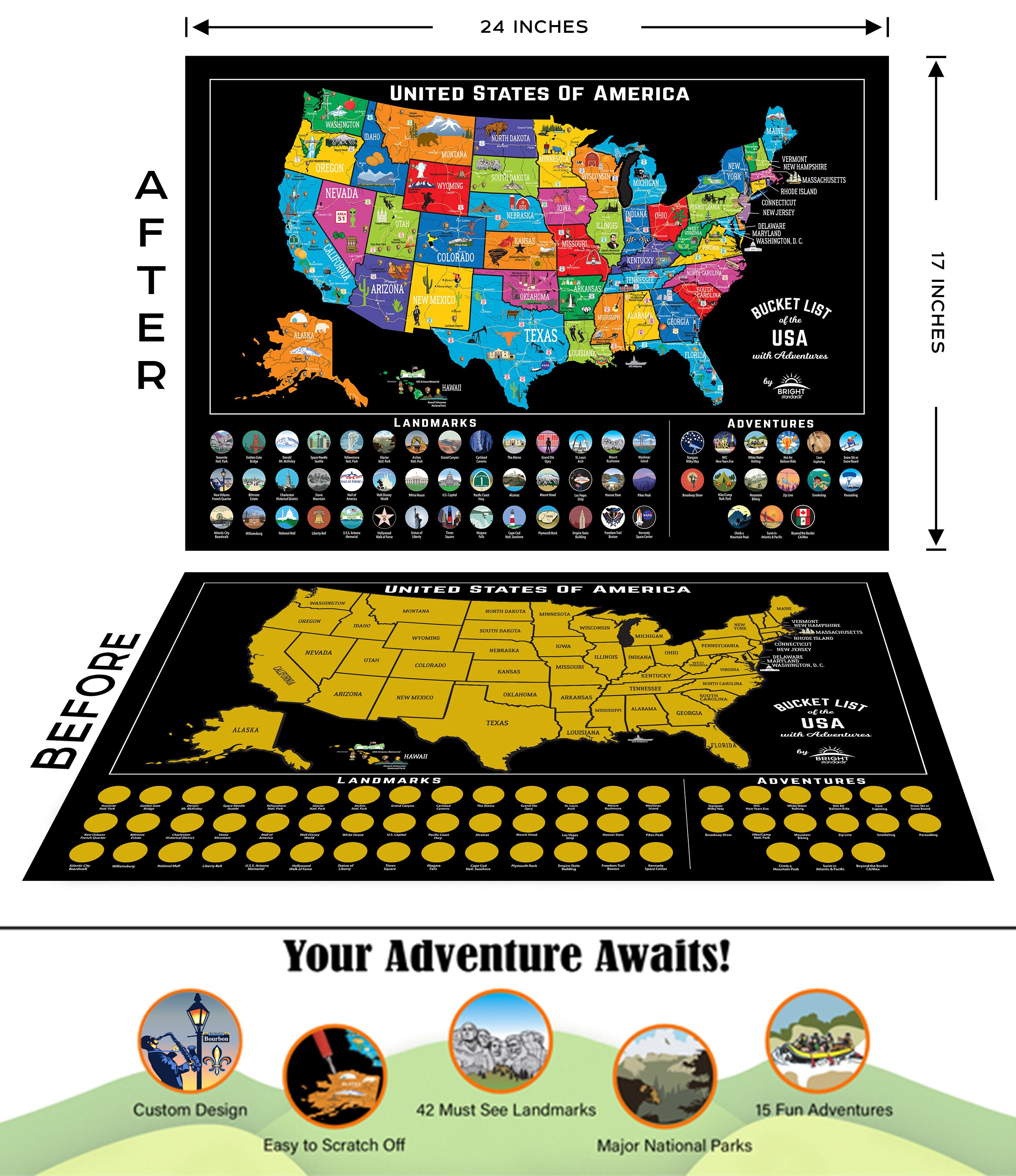 Scratch off USA Map, Journal, US National Parks Bucket List Poster ...