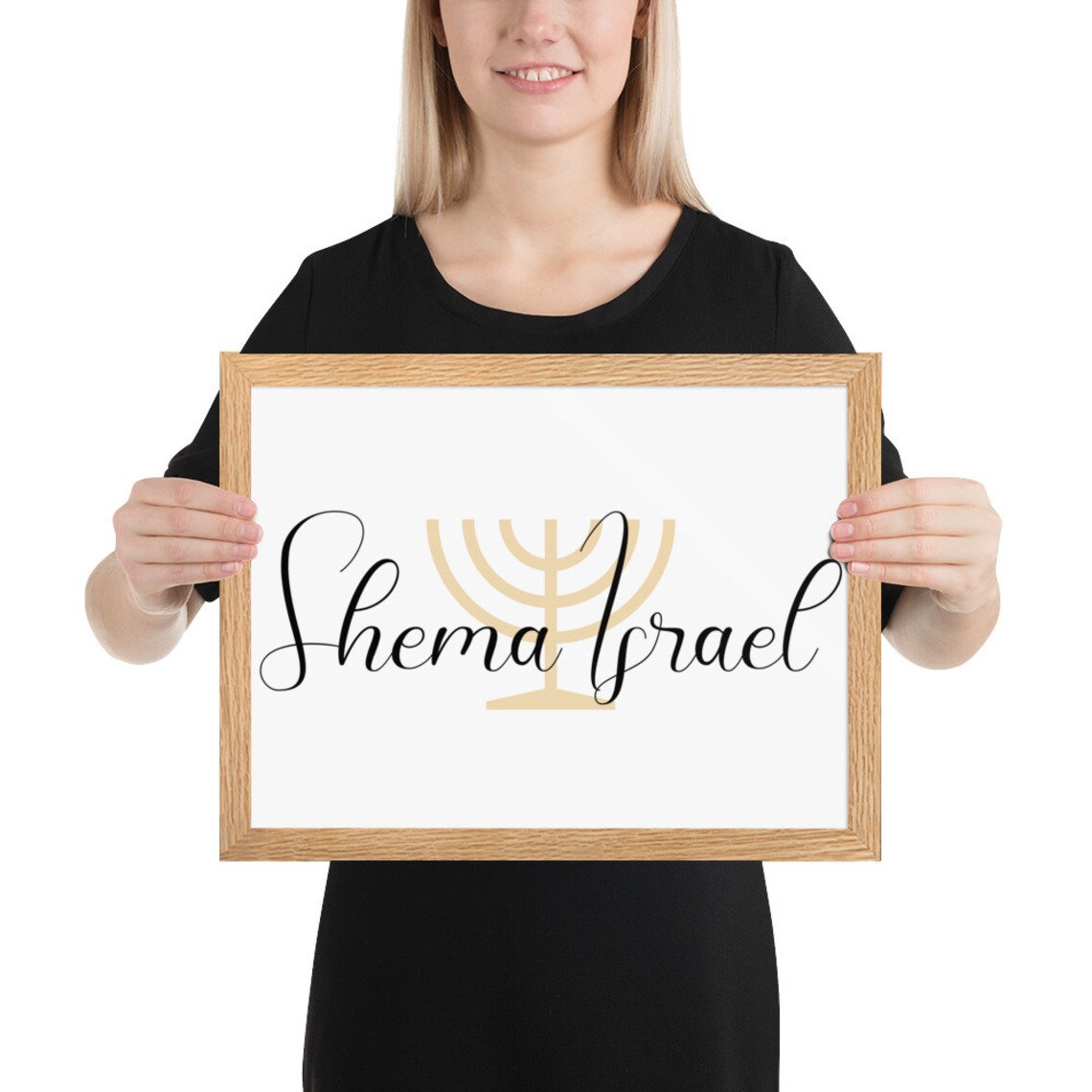 Framed Shema Israel Script with Golden Menorah | Etsy