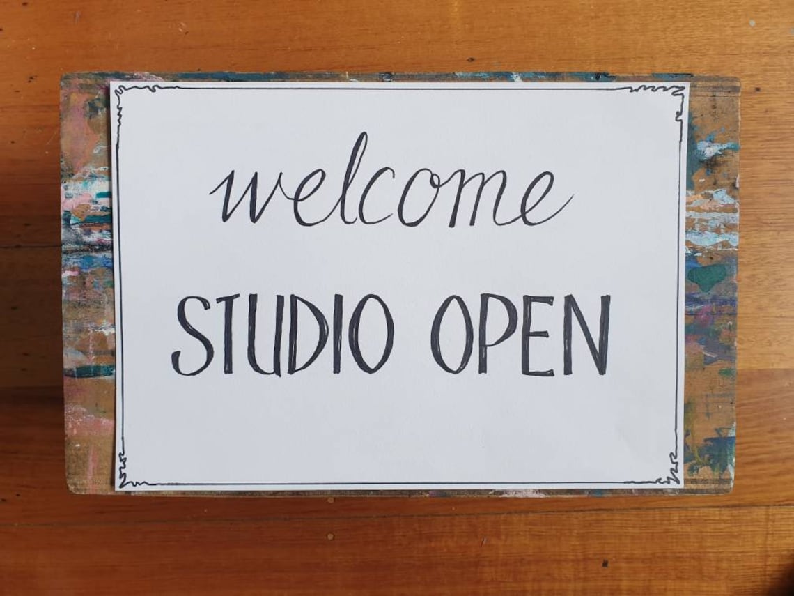 Art Studio Welcome Sign, Hand Lettered Artists Studio Open Sign ...