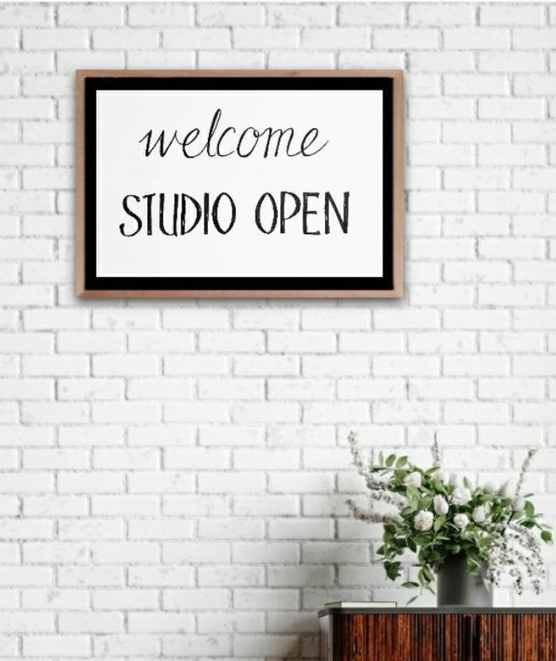 Art Studio Welcome Sign, Hand Lettered Artists Studio Open Sign ...